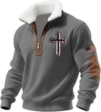 Generic Sweat-shirt sans capuche pour homme - Col roul&eacute; avec fermeture &eacute;clair 1/4 - T-shirt &agrave; manches longues - Col montant - T-shirt dext&eacute;rieur - Pull en pol