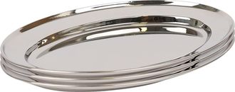 Argon Tableware 3X 25cm x 17cm Oval Servierplatten aus Edelstahl - Klein Party Abendessen Snack B&uuml;fett Essen Sandwich Anzeige Tablett Platten Gerichte