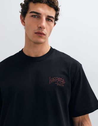 Lacoste t-shirt en coton &eacute;pais &agrave; manches courtes avec logo brod&eacute; noir