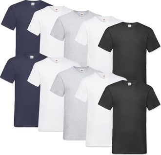 Fruit Of The Loom 10 T Shirts V-Neck M L XL XXL V-Ausschnitt Diverse Farben auswählbar (3XL, 4Weiß/2Schwarz/2Navy/2Grau)