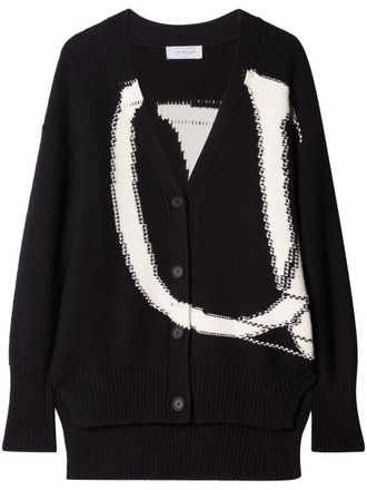 Off-white cardigan en laine &agrave; logo intarsia - Noir