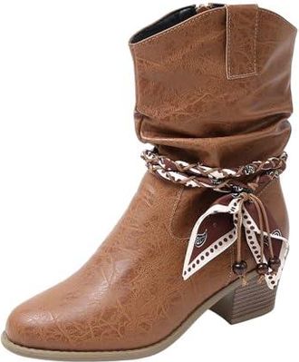 Generic Bottes western pour femme - Large mollet d&eacute;contract&eacute; - Style ethnique - Talon &eacute;pais - Fermeture &eacute;clair lat&eacute;rale - Confortable - &Agrave; enfiler - Classique,