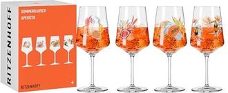 Ritzenhoff 6051004 Aperitifglas 500 ml - 4er Set - Serie Sommerrausch - Motiv Tropen-Pflanzen - Made in Germany, Orange