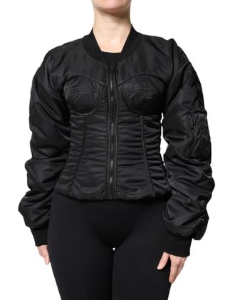Dolce & Gabbana Womens Black Nylon Full Zip Bustier Corset Jacket Clothing