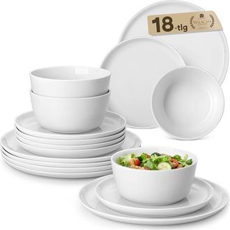 Malacasa Assiettes Service de Table 6 Personnes, 18 Pi&egrave;ces Porcelaine Set de Vaisselle Blanc, incluant de 6 Assiettes &agrave; d&icirc;ner/Dessert, 6 Bols &agrave; C&eacute;r&eacute;ales - S&eacute;ri