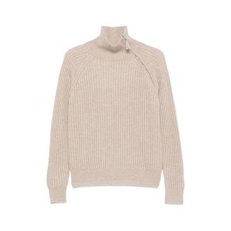 Allude Gerippter Pullover mit halbem Rei&szlig;verschluss - - Knitwear - Damen - Beige - M