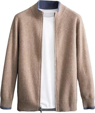 Generic Manteaux dhiver en tricot &agrave; col montant pour homme - Pull en cachemire uni - Fermeture &eacute;clair - Cardigan d&eacute;contract&eacute; et chaud, camel, M