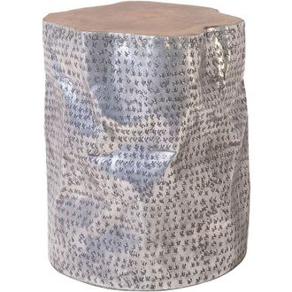 Beliani Table Basse dAppoint en Forme de Cylindre ave Plateau en Bois de Teck et Support en Auminium Design Original pour Salon Moderne Beliani