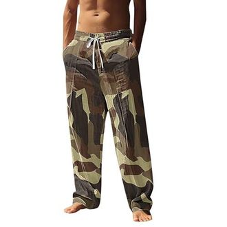 Generic Pantalon baggy en coton et lin pour homme - Style d&eacute;contract&eacute; - Imprim&eacute; camouflage 3D - Coupe droite, camouflage, 3XL