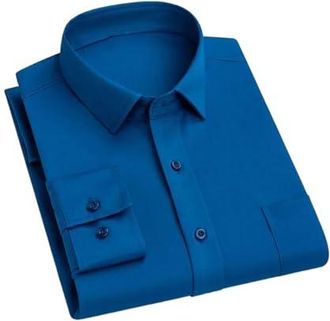 Generic Chemise &eacute;lastique &agrave; manches longues pour homme, coupe ajust&eacute;e, chemise formelle de bureau couleur unie, 1006-tl04, XXL
