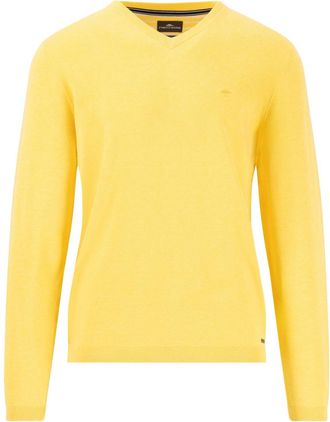Fynch-Hatton Strickpullover aus Baumwolle mit V-Ausschnitt - AIR Cotton Vivid Yellow/L