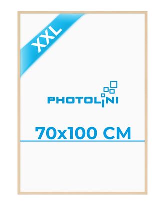 Photolini Bilderrahmen 70x100 Natur, gro&szlig;er Bilderrahmen 70x100 Holz MDF, Poster Rahmen 100x70 XXL mit bruchsicherem Acrylglas zum Aufh&auml;ngen & Zubeh&ouml;r - Picture