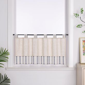 Joyswahl Scheibengardinen Leinenoptik Kurz Bistrogardine mit Schlaufen Landhausstil Küchengardinen Lichtdurchlässig Kurzstores mit Streifenmuster Blau HxB 45x9