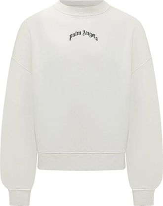 Palm Angels Homme, Sweatshirts et sweats &agrave; capuche, Blanc, Taille: S Logo Loose Crew