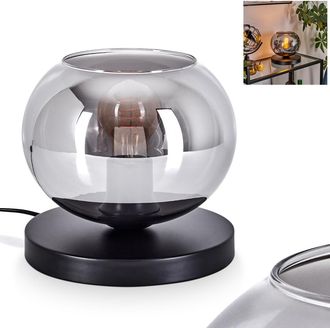HOFSTEIN Tischleuchte Apedo, Tischlampe aus Metall/Glas in Schwarz/Rauchfarben, Leuchte im modernen Retro/Vintage-Design mit Schirm aus Glas (&Oslash; 20 cm) u. An/-A