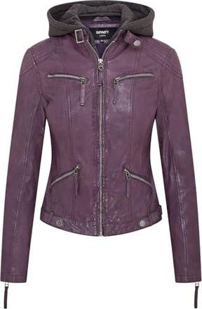 Infinity Leather Veste à Capuche Classique en Cuir Motard Violet Pour Femme