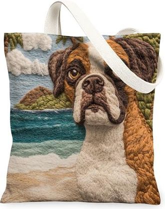 Generic Sac fourre-tout fantaisie en toile motif chien boxeur 33 x 38,1 cm, sac d&eacute;picerie r&eacute;utilisable pour femme, peinture danimaux domestiques, d&eacute;coration c