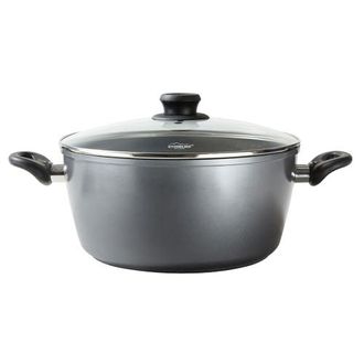 STONELINE Casserole XXXL 32 cm, avec Couvercle en Verre, Compatible à lInduction et au Four, Revêtement Antiadhésif avec de vraies particules de pierre, Gris