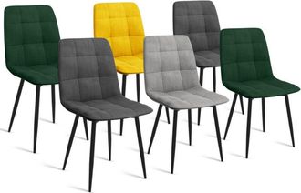 IDMarket Idmarket - Lot de 6 chaises mila en velours mix color vert x2, gris fonc&eacute; x2, gris clair, jaune