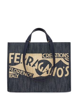Ferragamo sac cabas médium à logo brodé - Bleu