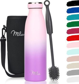 Milu Edelstahl Trinkflasche 350ml, 500ml, 750ml, 1L, 1,5L - Thermosflasche für Kinder Erwachsene auslaufsicher Isolierflasche Kohlensäure geeignet- inkl. R
