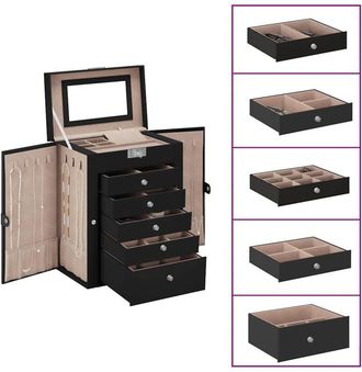 vidaXL Boîte à bijoux 6 niveaux avec miroir verrouillable noir - Vidaxl