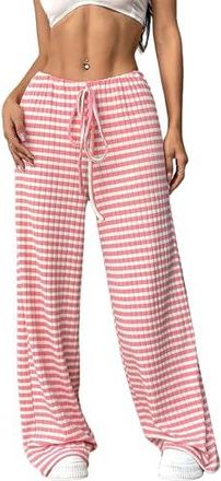 Generic Pantalon de d&eacute;tente pour femme, pantalon ray&eacute;, pantalon de surv&ecirc;tement &agrave; jambes larges, pantalon ample pour femme, pantalon de surv&ecirc;tement mignon, ros