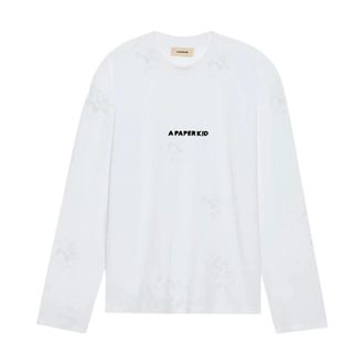 A Paper Kid Homme, Tops, Blanc, Taille: M T-Shirt A Maniche Lunghe Stampa Logo
