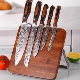 Generic Bloc &Agrave; Couteaux Magn&eacute;tique - Aimant&eacute; Double Face En Bois Dacacia Range De Cuisine Vide Support Vertical, Marron