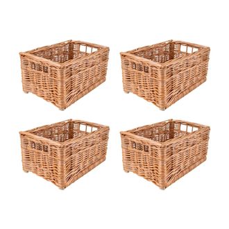 Creative Home 4 x Kleiner Weidenkorb Aufbewahrungskorb | 30 x 20 x 15 cm +/- 2 cm | Handgeflochten, Haltbar | Korb Geflochten Naturkorb mit Griffen Aufbewahrung | F