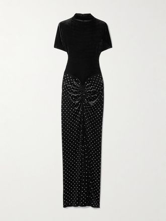 Alaia Robe Midi En Velours &Agrave; Fronces Et &Agrave; Cristaux - Noir