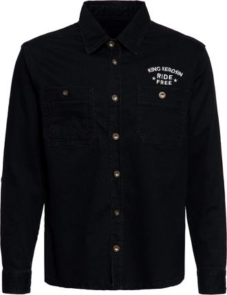 King Kerosin Herren Workwear Hemd Worker Hemd Langarmhemd Biker Ride Free Live Free Eagle Adler Usa 50S Rocknroll Rockabilly Motorrad Elastan Ride Free Live Free