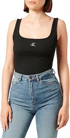 Calvin Klein D&eacute;bardeur Femme CK Rib Col Ras-du-Cou, Noir (CK Black), L
