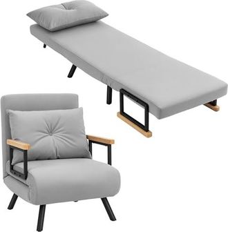 HOMCOM Canap&eacute; lit 1 place 4 en 1, canap&eacute; lit pliant tapiss&eacute; en velours avec dossier r&eacute;glable &agrave; 5 niveaux et oreiller rembourr&eacute;, pour bureau, chambre, salon, 