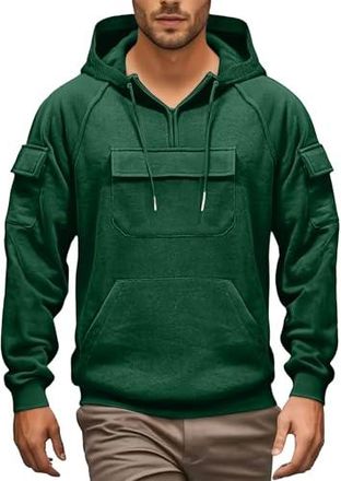 Generic Sweat &agrave; capuche pour homme - Demi-fermeture &eacute;clair - En polaire - D&eacute;contract&eacute; - Manches longues - Coupe droite - Sweat &agrave; capuche ample - Confortable -