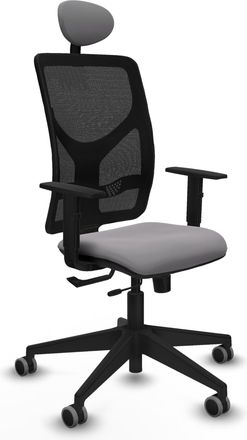 Piqueras y Crespo Schreibtischstuhl aus grauem Netzstoff, mit 1D-Armen, h&ouml;henverstellbare Lendenwirbelst&uuml;tze und festes Kopfteil, ausgestattet mit Syncro/Traslack und S