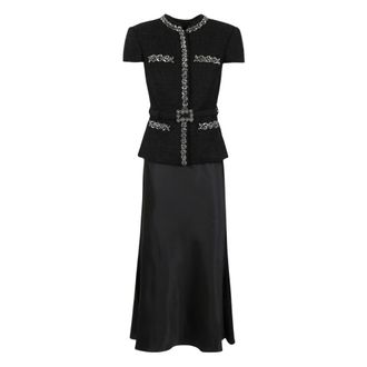 Self Portrait Boucl&eacute;-Kristallbesetztes Satin-Midikleid - - Dresses - Damen - Schwarzk - L
