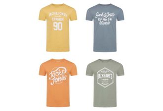 Jack & Jones T-Shirt Herren Logoprintshirt JJLINO Regualar Fit (4-tlg) Kurzarm Tee Shirt mit Rundhalsausschnitt aus 100% Baumwolle