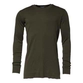 Dolce & Gabbana Dunkelgr&uuml;nes T-Shirt mit Rundhalsausschnitt - - Tops - Herren - Gr&uuml;n - M