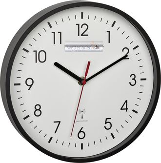 TFA Dostmann Analoge Funk-Wanduhr, 60.3550, höchste Genauigkeit, modern, analog, Glasabdeckung, für Büro, zu Hause, Geschenk, 245 x 245 x 42 mm (schwarz mit Batter