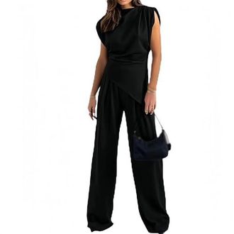 Generic Ensemble &eacute;l&eacute;gant deux pi&egrave;ces pour femme, tenue de voyage pour femme, d&eacute;bardeur et pantalon &agrave; jambes larges, tenues formelles d&eacute;contract&eacute;es et conforta