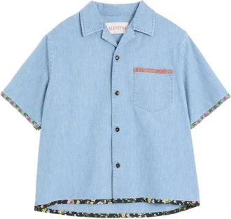 Valentino Garavani Homme, Chemises, Bleu, Taille: XL Chemise Bowling en Denim avec Garniture Imprim&eacute;e Florale