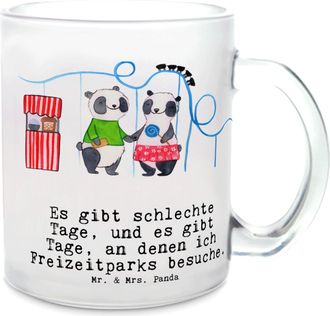 Mr. & Mrs. Panda Teetasse Freizeitpark besuchen - Geschenk, Sport, Teeglas, Hobby, Tasse mit Henkel, Teetasse aus Glas, Danke, Achterbahn