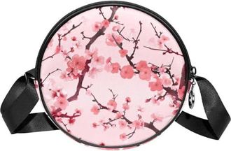 Generic Petit sac &agrave; bandouli&egrave;re rond pour femme, motif fleurs de cerisier avec fermeture &eacute;clair, bretelles r&eacute;glables, sac &agrave; main rond d&eacute;contract&eacute; pour femmes 