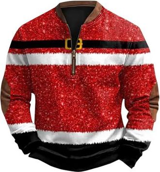 Generic Sweats à capuche pour homme - Style décontracté - Imprimé Père Noël 3D - Fermeture éclair - Manches longues - Pull dhiver - Coupe ajustée, rouge pastè