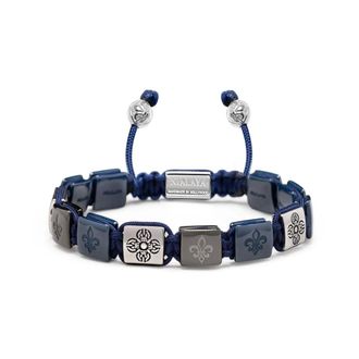 Nialaya Homme, Accessoires, Gris, Taille: XL Mens Ceramic Flatbead Bracelet in Blue and Silver