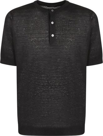 Dell'Oglio Homme, Tops, Noir, Taille: XL Pull Polo L&eacute;ger en Lin