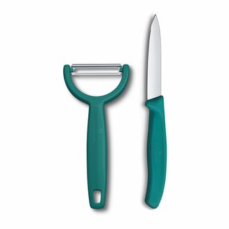 Victorinox by Swiss Army Swiss Classic Gem&uuml;semesser und Sparsch&auml;ler, 2-teilig, Extra Scharfe Klinge, f&uuml;r Obst und Gem&uuml;se, Rostfreier Stahl, Gr&uuml;n