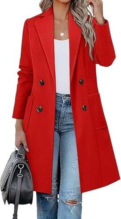 Generic Trench coat pour femme, manteau mi long en m&eacute;lange de laine camel pour femme, veste &agrave; revers crois&eacute; crant&eacute;, v&ecirc;tement dext&eacute;rieur