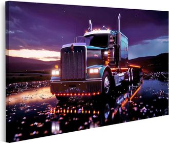 Islandburner Prime Bild auf Leinwand LKW mit Lichtern bei Nacht und Regen für Wohnzimmer Auto-Enthusiasten Autohaus Bilder Wandbilder Poster